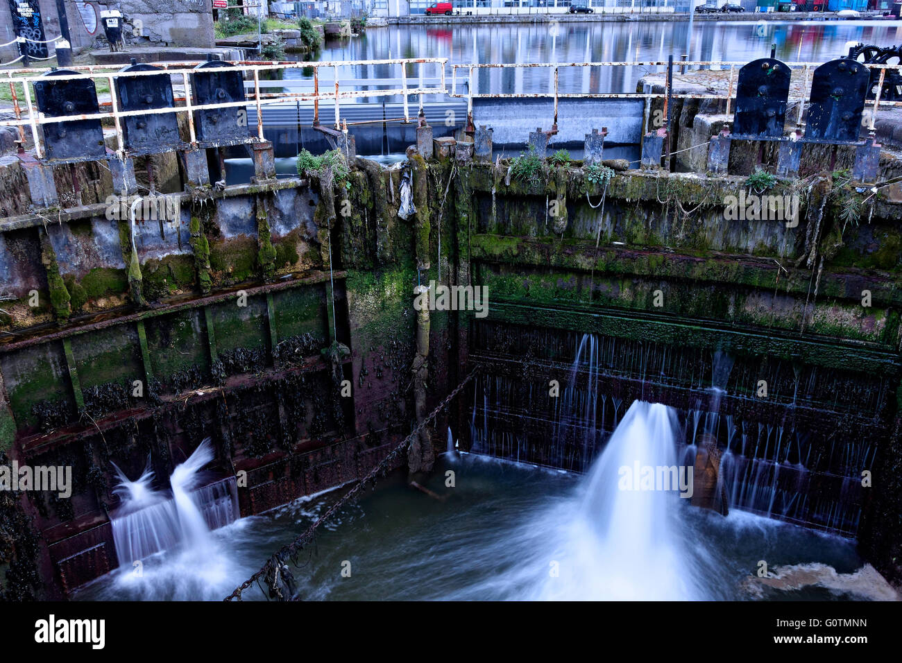 Water lock gates, Grand Canal Docks, Dublin, Republic of Ireland ...