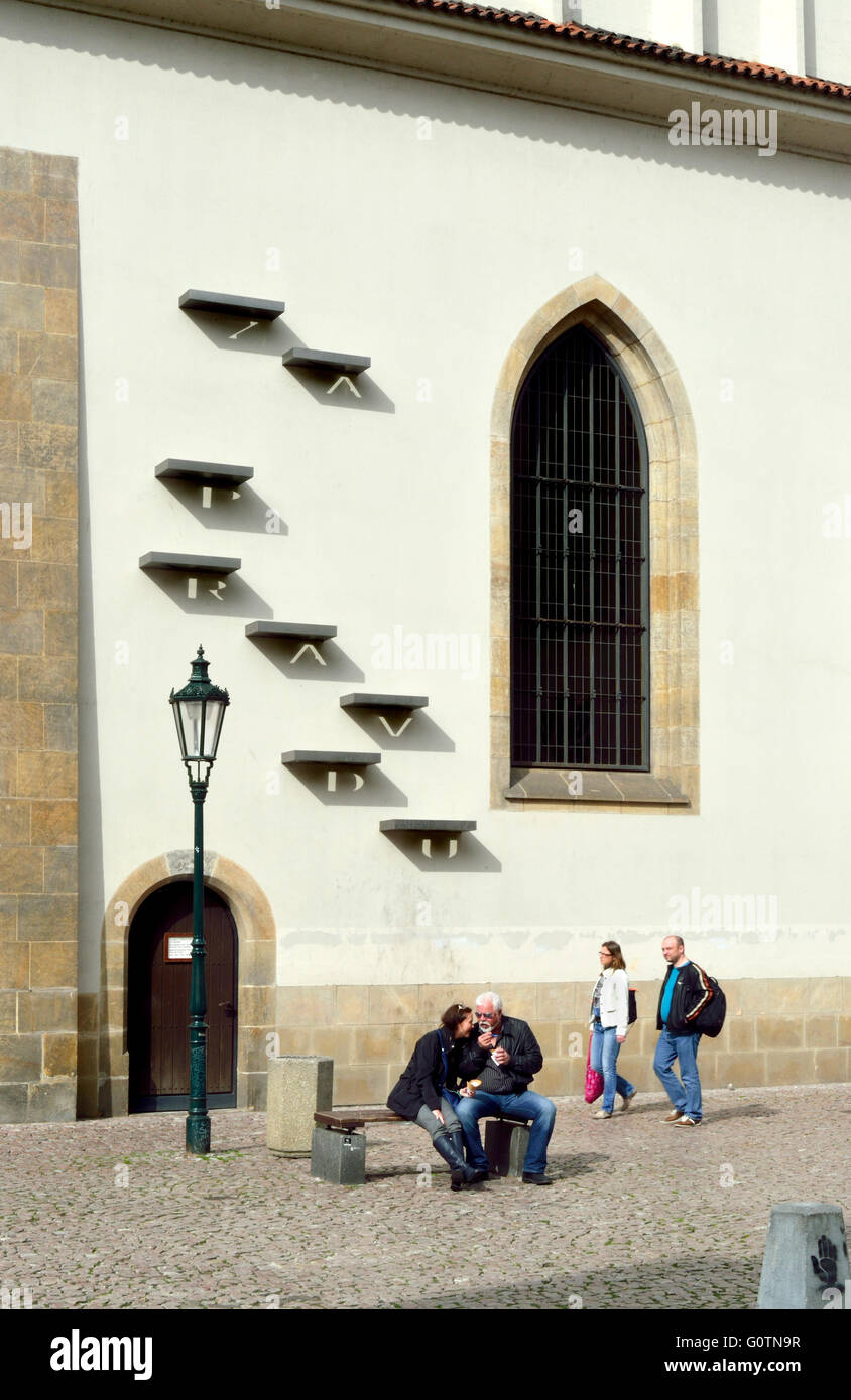 Prague, Czech Republic. Bethlehem Chapel (Betlemska kaple). Artwork on the wall spelling out 'Za ...