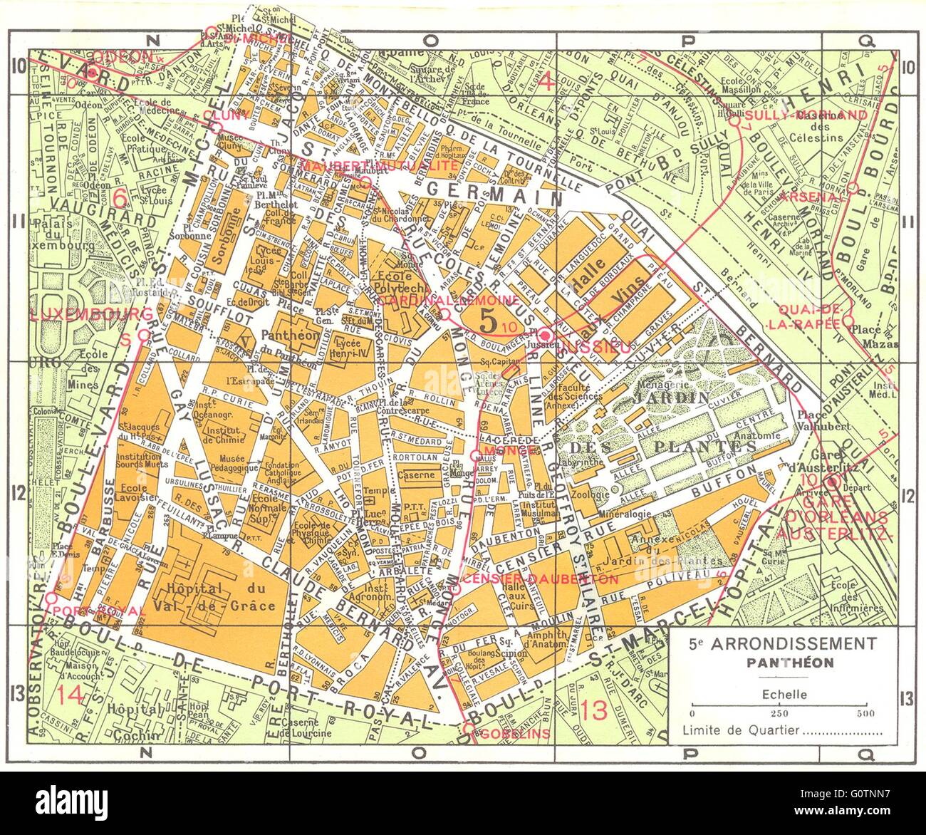 PARIS: 5e Arrondissement Pantheon, 1920 vintage map Stock Photo - Alamy