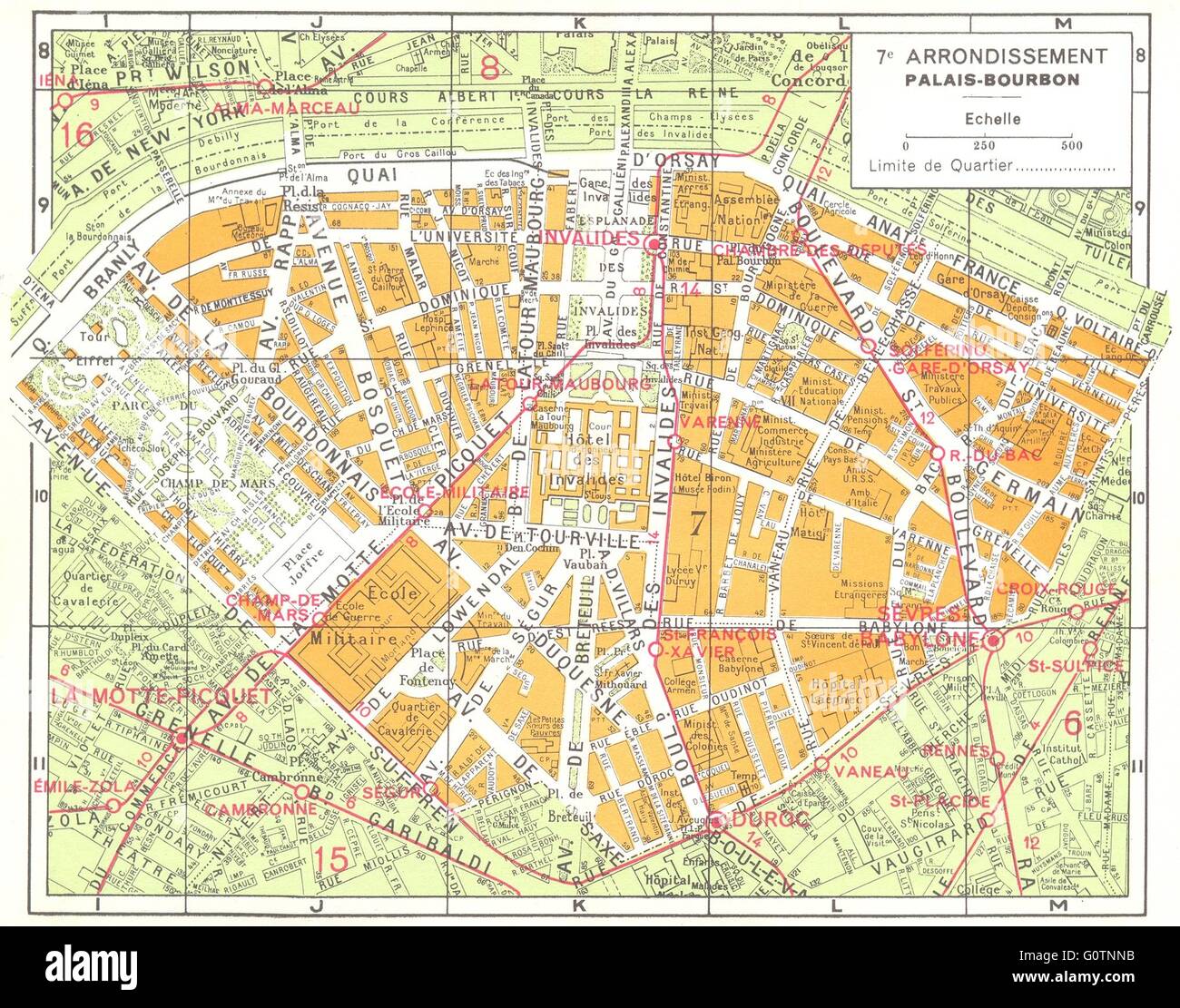 PARIS: 7e Arrondissement Palais-Bourbon, 1920 vintage map Stock Photo ...