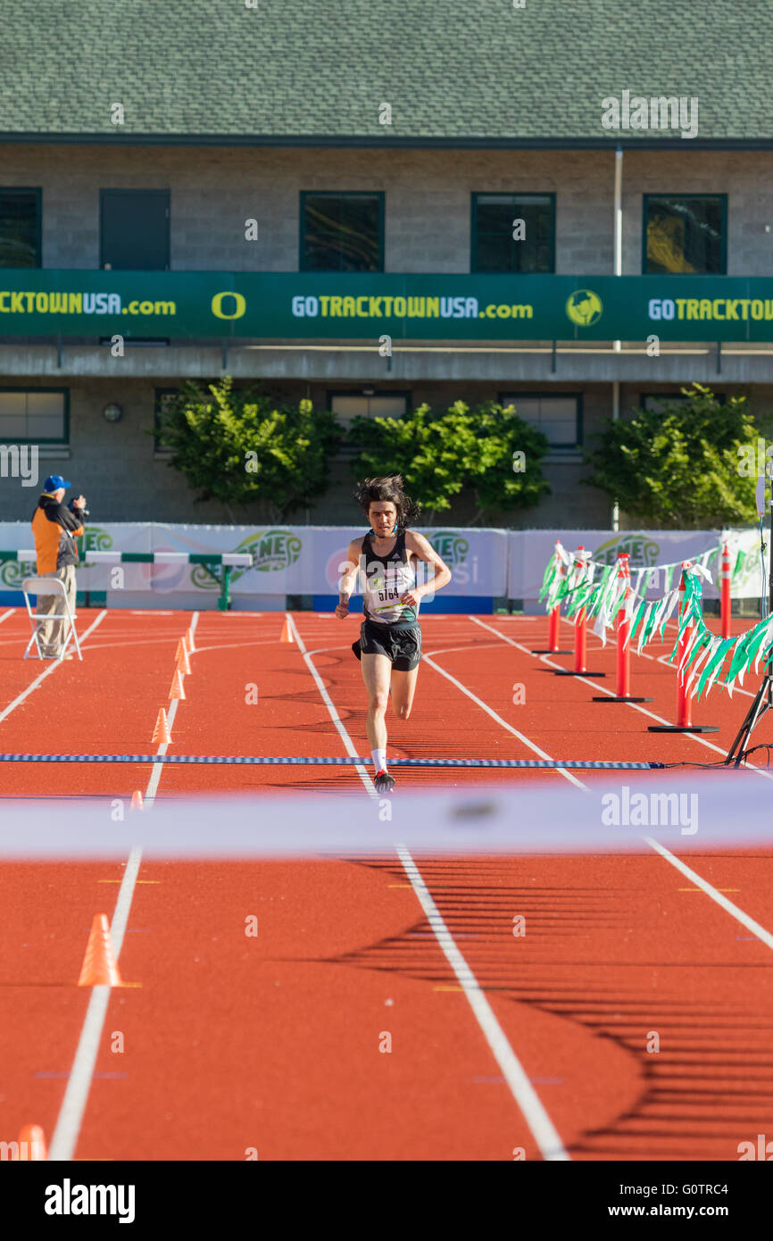 EUGENE, OR - MAY 1, 2016: Jimmy Grabow wins the half marathon with a ...