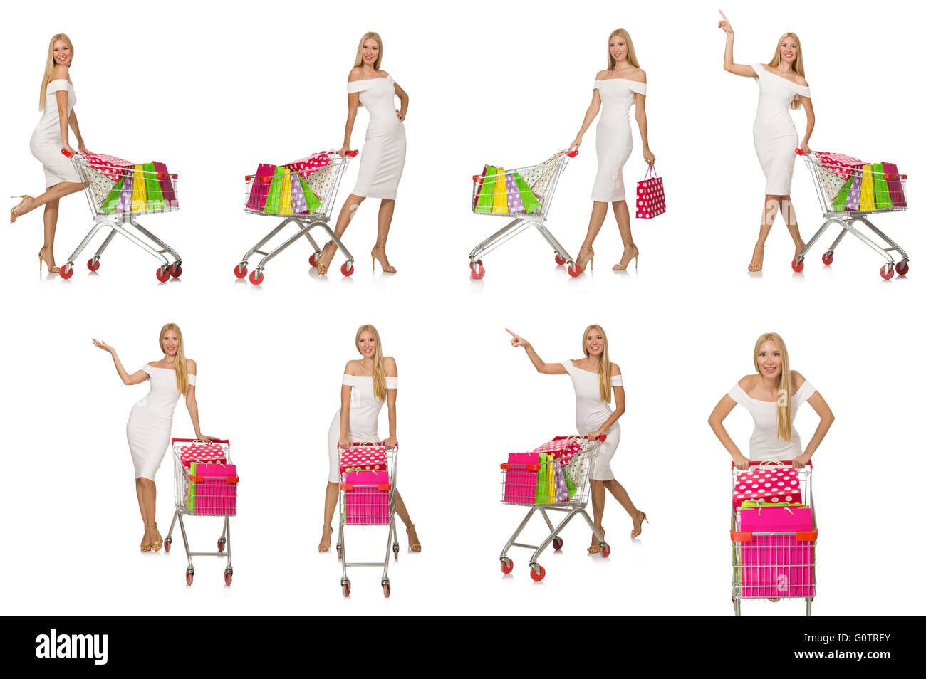 Woman in shopping concept isolated on white Stock Photo - Alamy