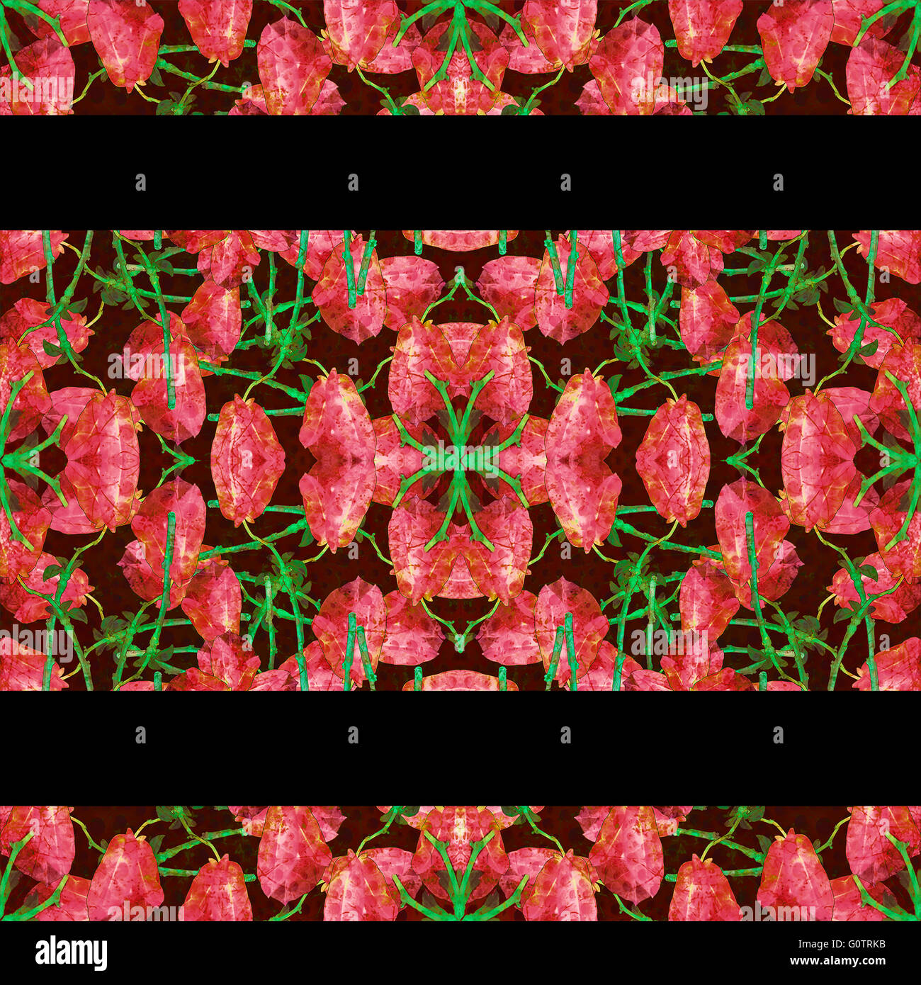 Black background with floral collage stripes pattern design borders in ...