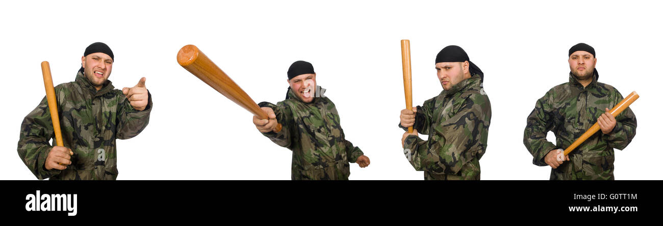 Soldier with baseball bat on white Stock Photo - Alamy