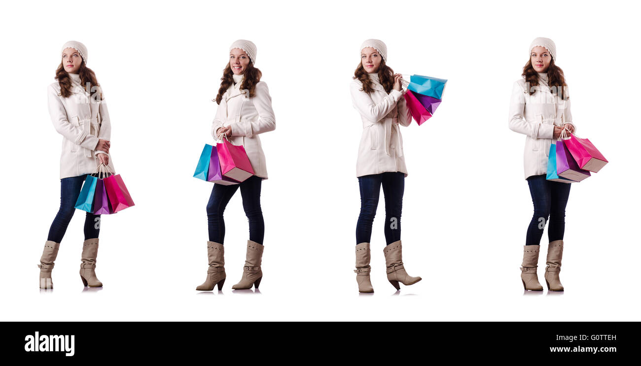 Woman in winter clothing doing christmas shopping Stock Photo - Alamy