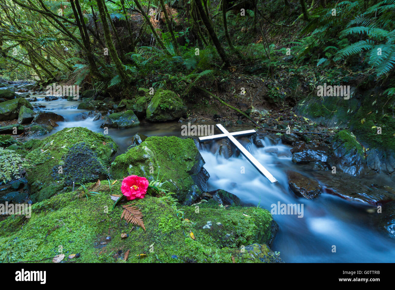 Cross in a stream of soft flowing water Stock Photo - Alamy
