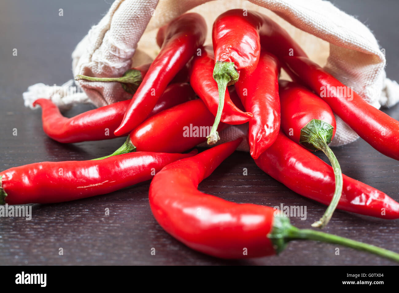 Hot fresh chili coming out from a bag Stock Photo - Alamy
