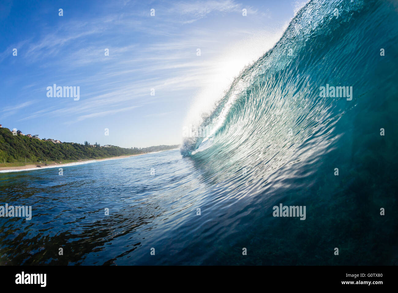 Ocean blue wave crashing swimming inside closeup encounter of water ...