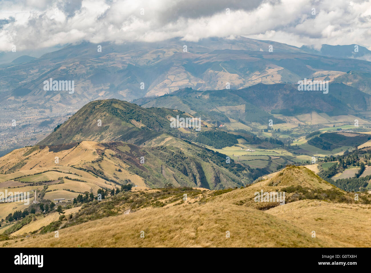 Andes range mountains landscape scene from the top of Cruz Loma hill ...