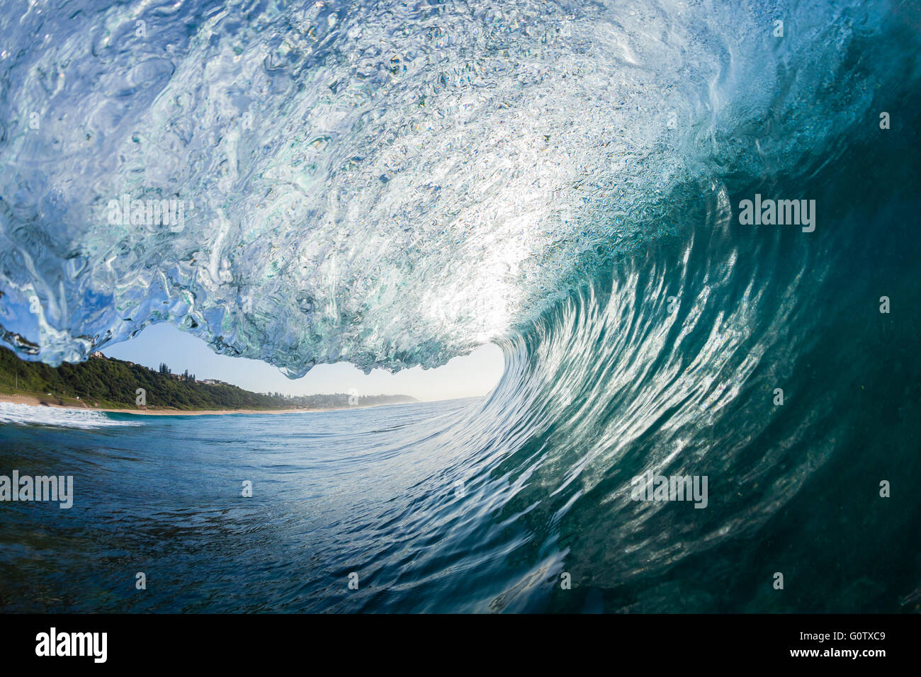 Ocean blue wave crashing swimming inside closeup encounter of water ...