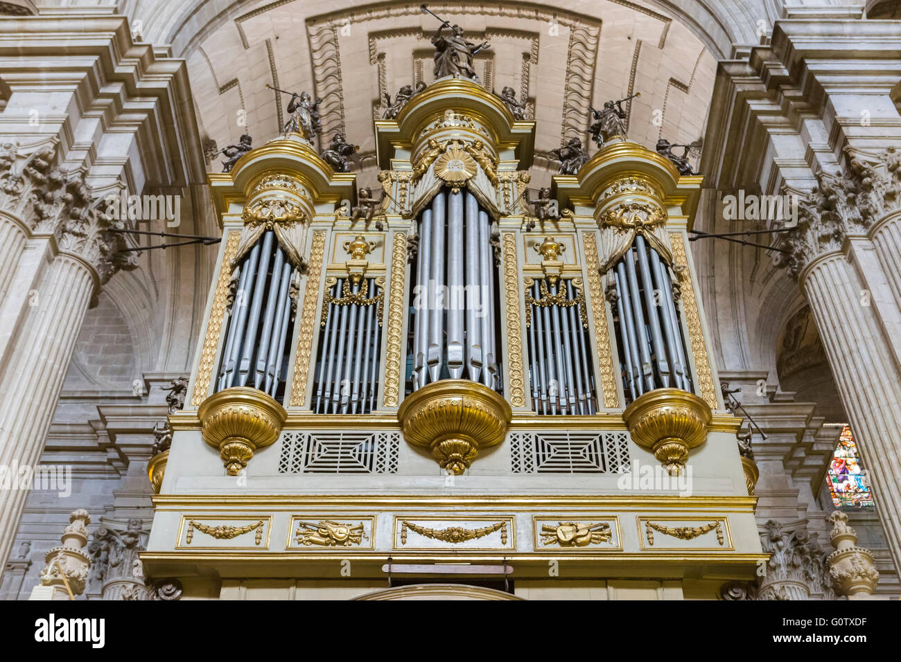 Monumental main organ inside the choir is one of the biggest of Spain ...