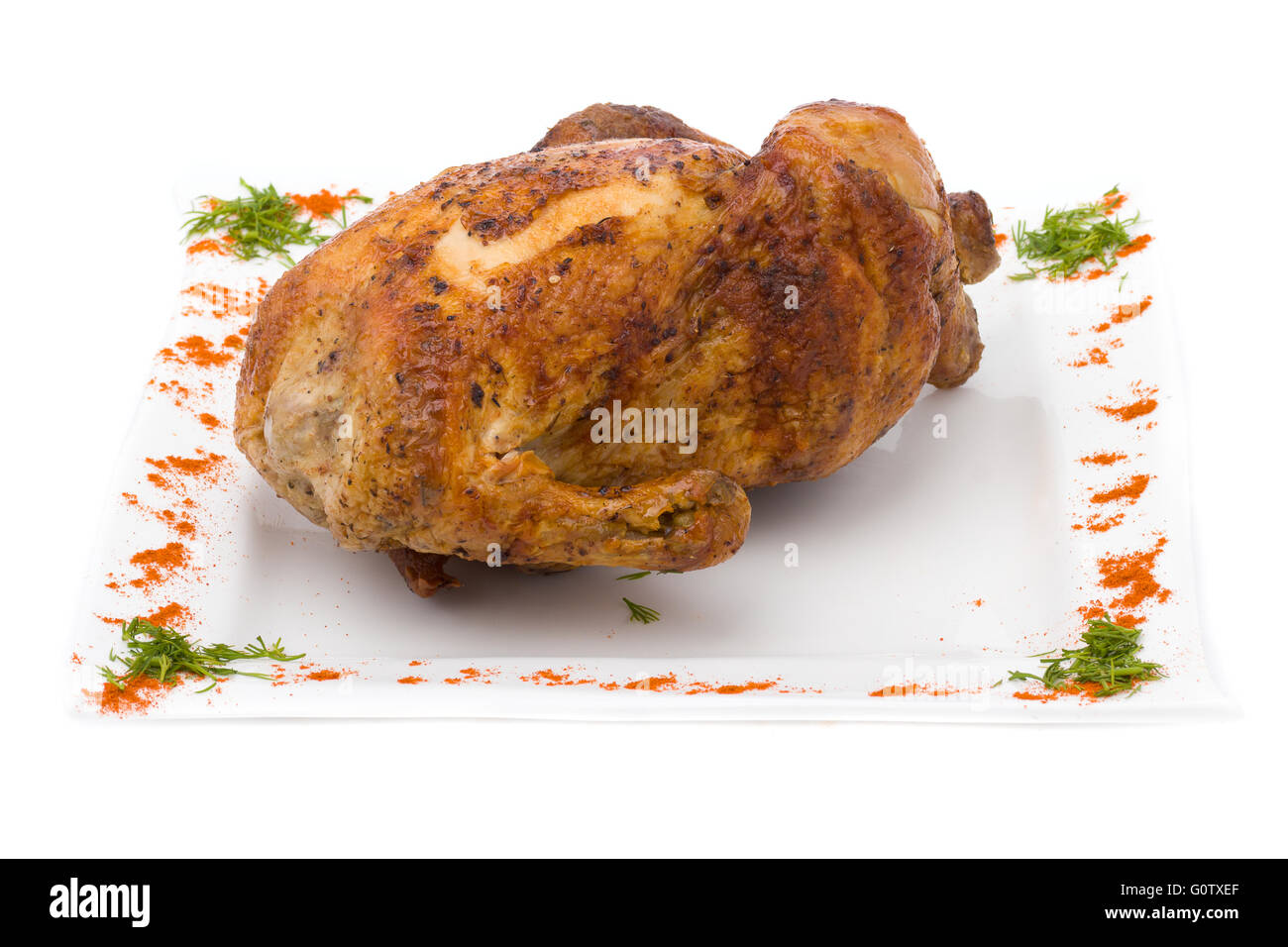 baked fried chicken carcass isolated on white Stock Photo - Alamy