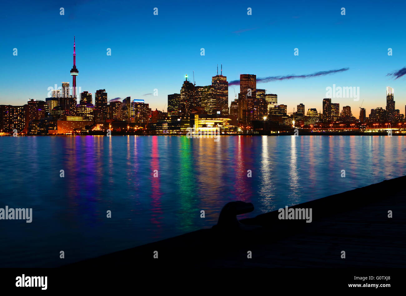 The Toronto skyline at night with reflections Stock Photo - Alamy