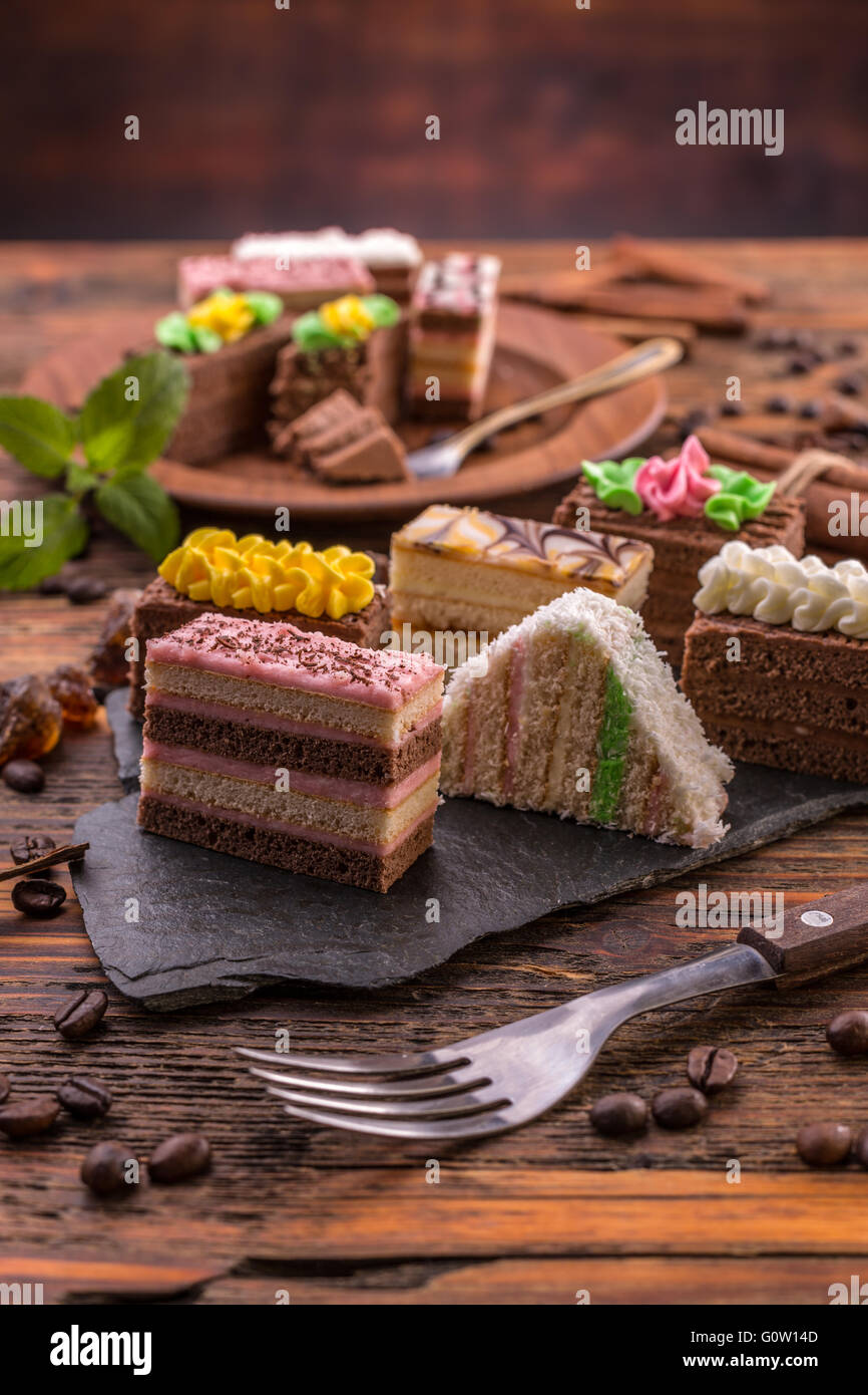 Different sort of beautiful layered pastries Stock Photo - Alamy