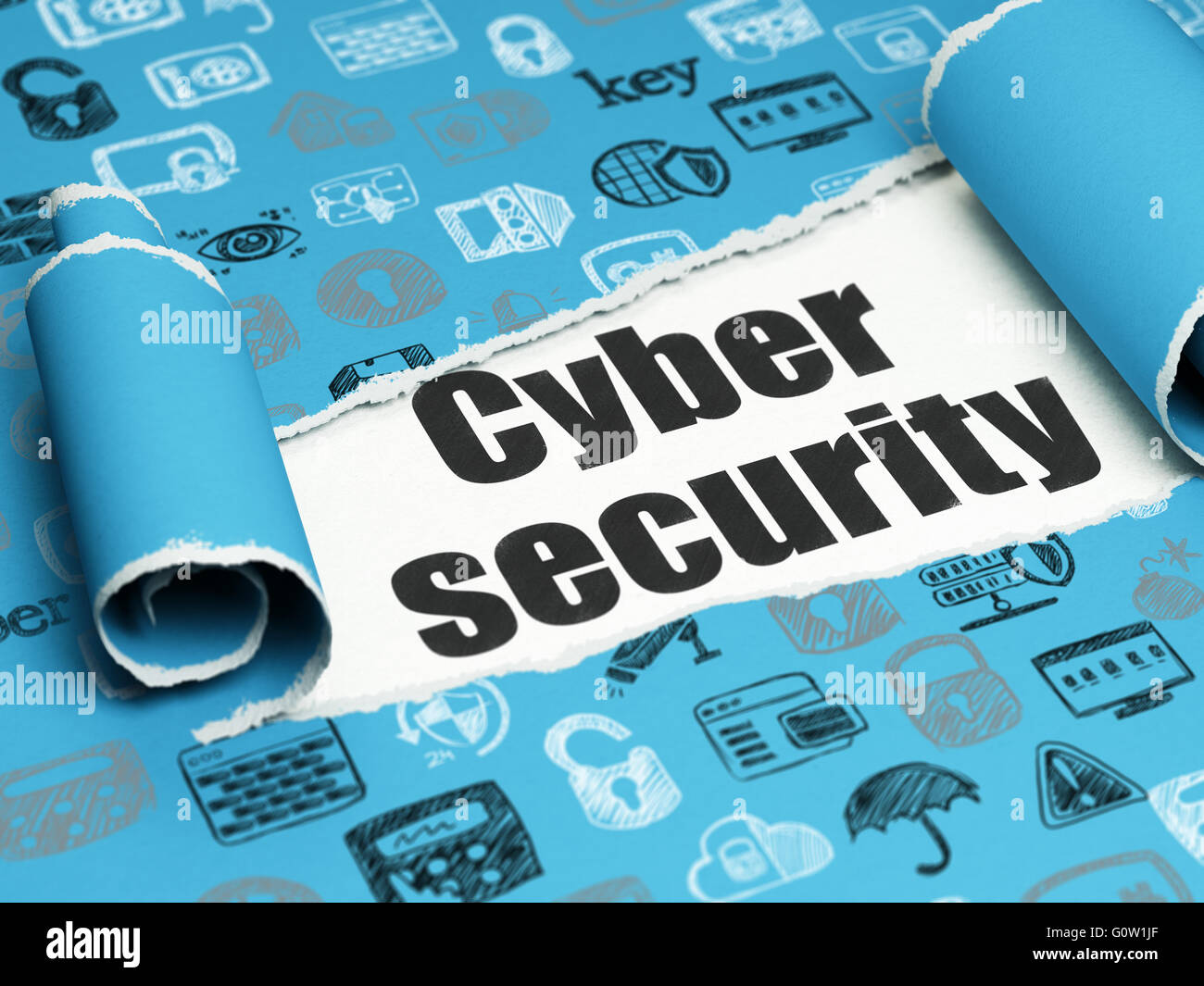 Security concept: black text Cyber Security under the piece of torn ...