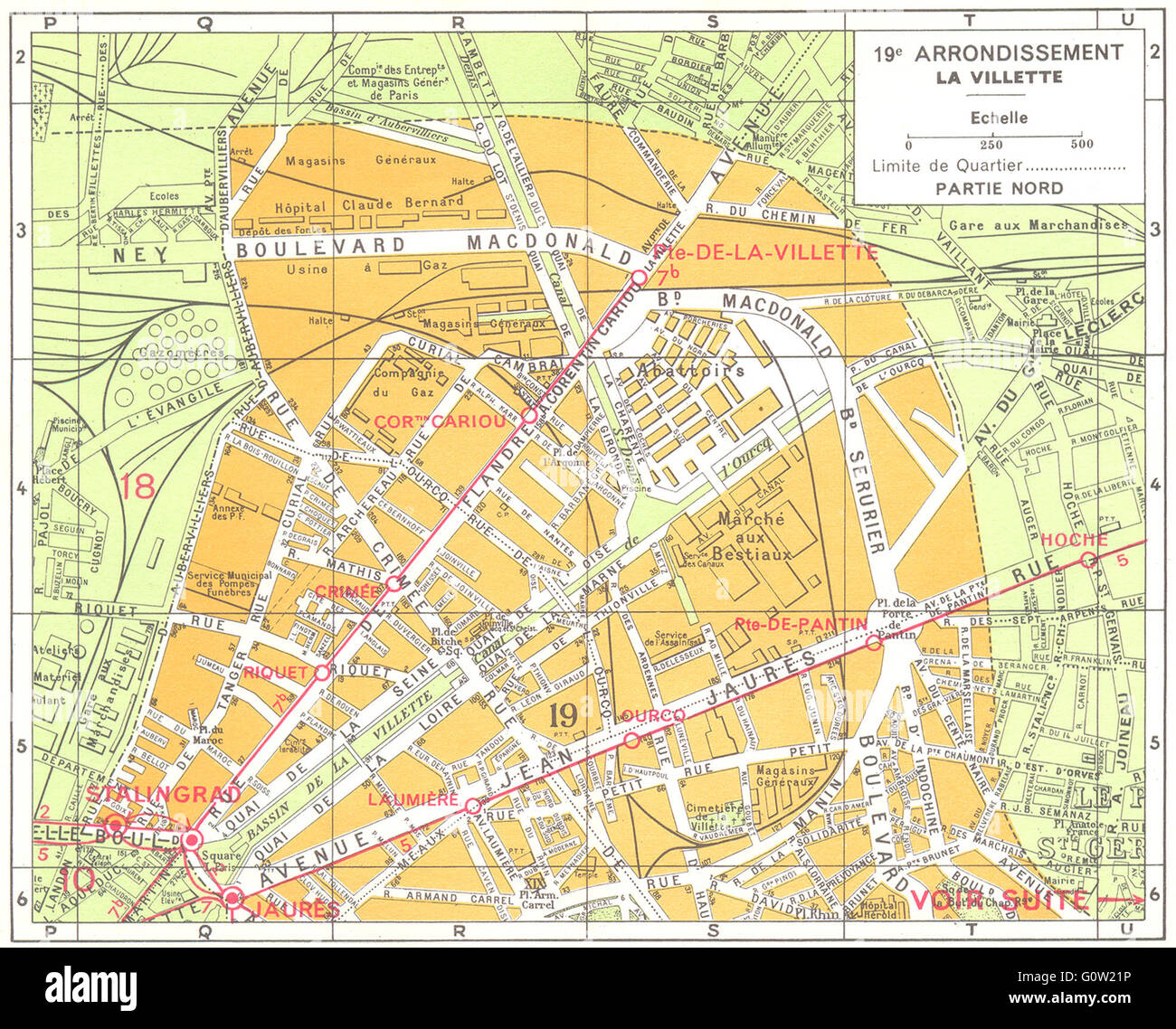 PARIS: 19e Arrondissement La Villette, 1920 vintage map Stock Photo - Alamy