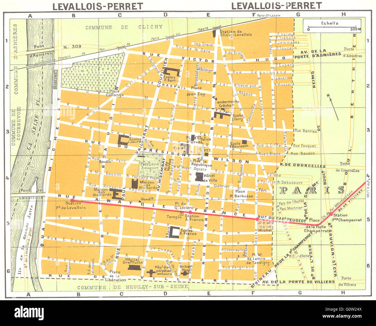 PARIS: Levallois-Perret, 1920 vintage map Stock Photo - Alamy