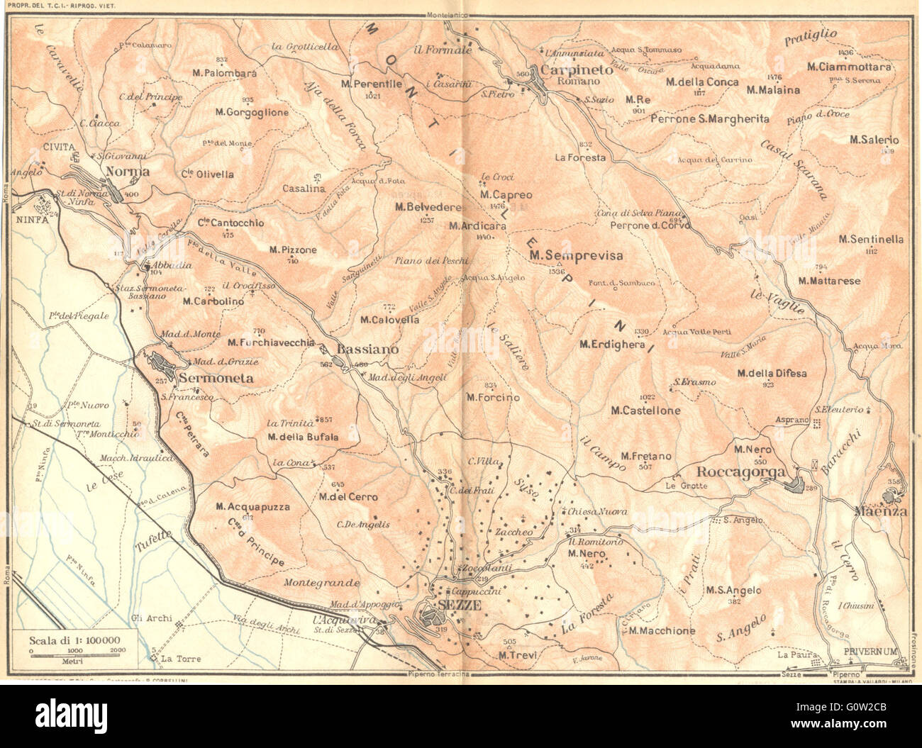 ITALY: Norma, Carpineto, Sezze Romano, 1924 vintage map Stock Photo - Alamy