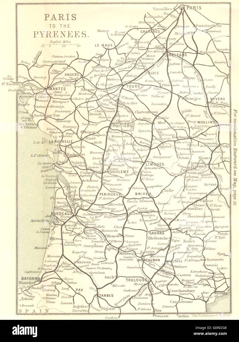 FRANCE: Paris to the Pyrenees, 1889 antique map Stock Photo - Alamy