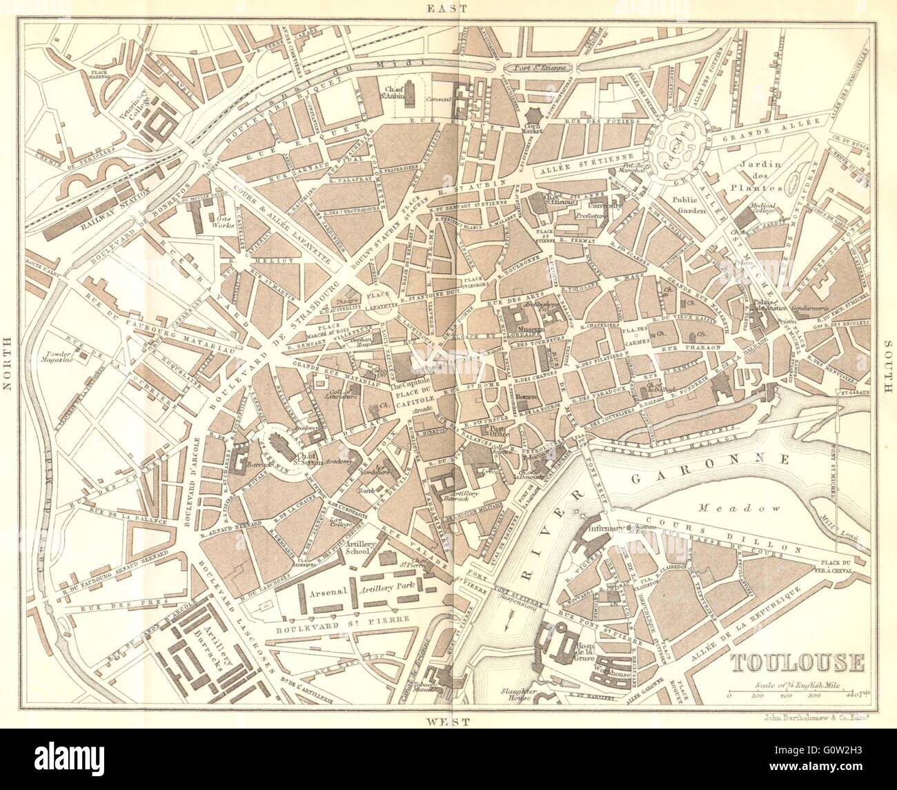 HAUTE-GARONNE: Toulouse, 1889 antique map Stock Photo - Alamy