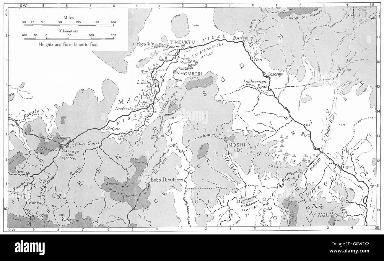 NIGER: physical and geology: The Upper Niger Basin, 1943 vintage map ...