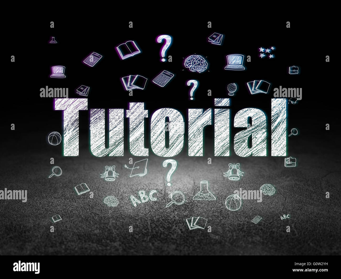 Learning concept: Tutorial in grunge dark room Stock Photo - Alamy