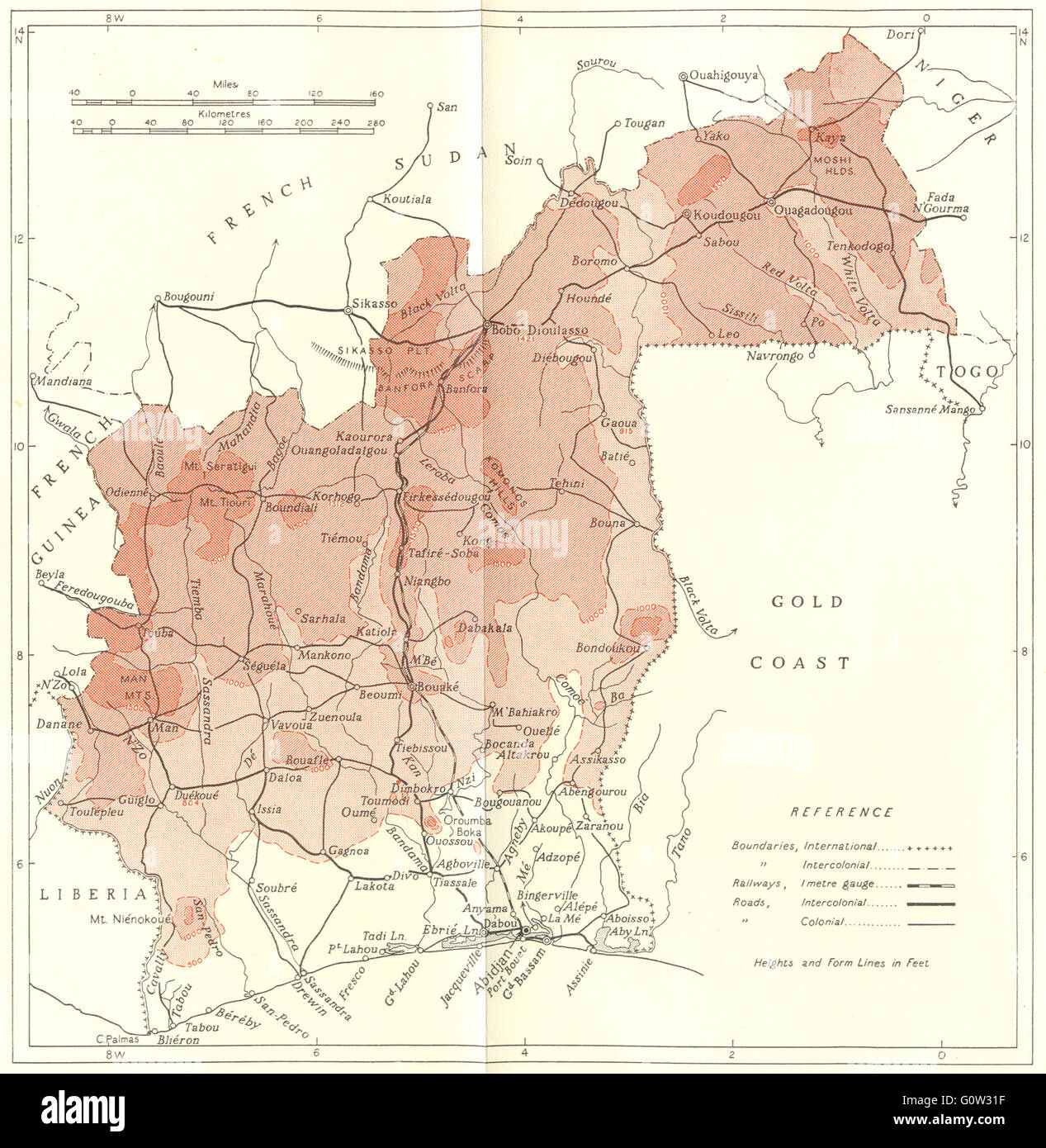IVORY COAST: Cote Ivoire, 1944 vintage map Stock Photo - Alamy