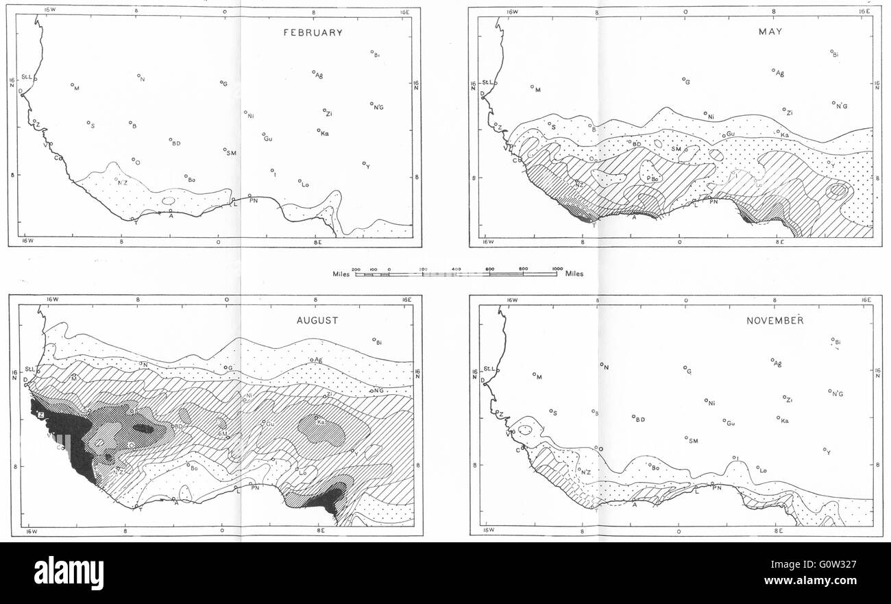 TOGO: Togo: Rainfall, 1944 vintage map Stock Photo - Alamy
