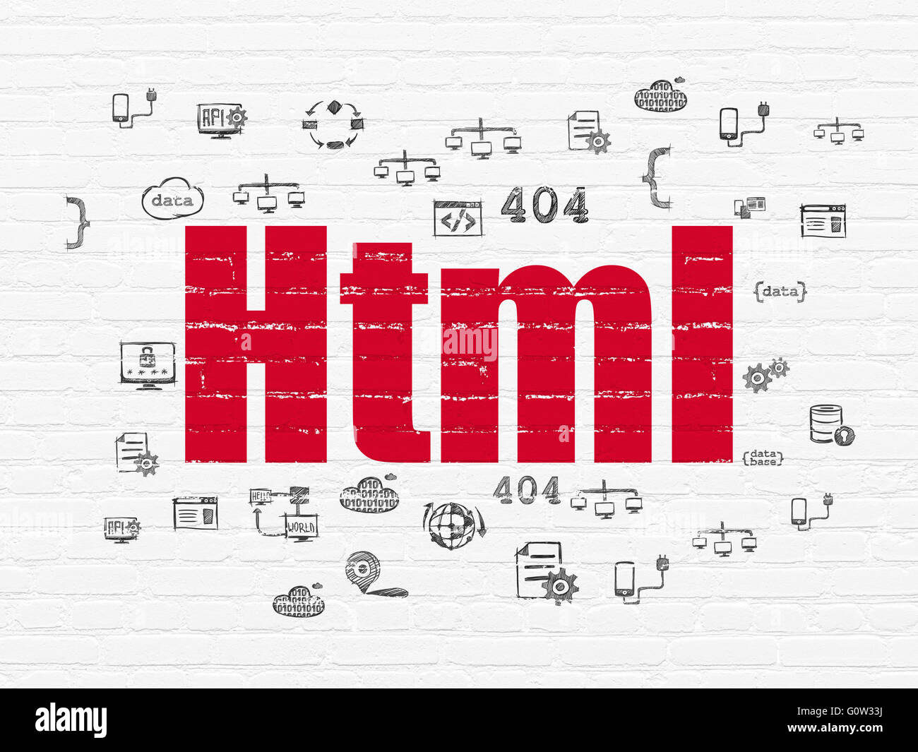 Database concept: Html on wall background Stock Photo - Alamy