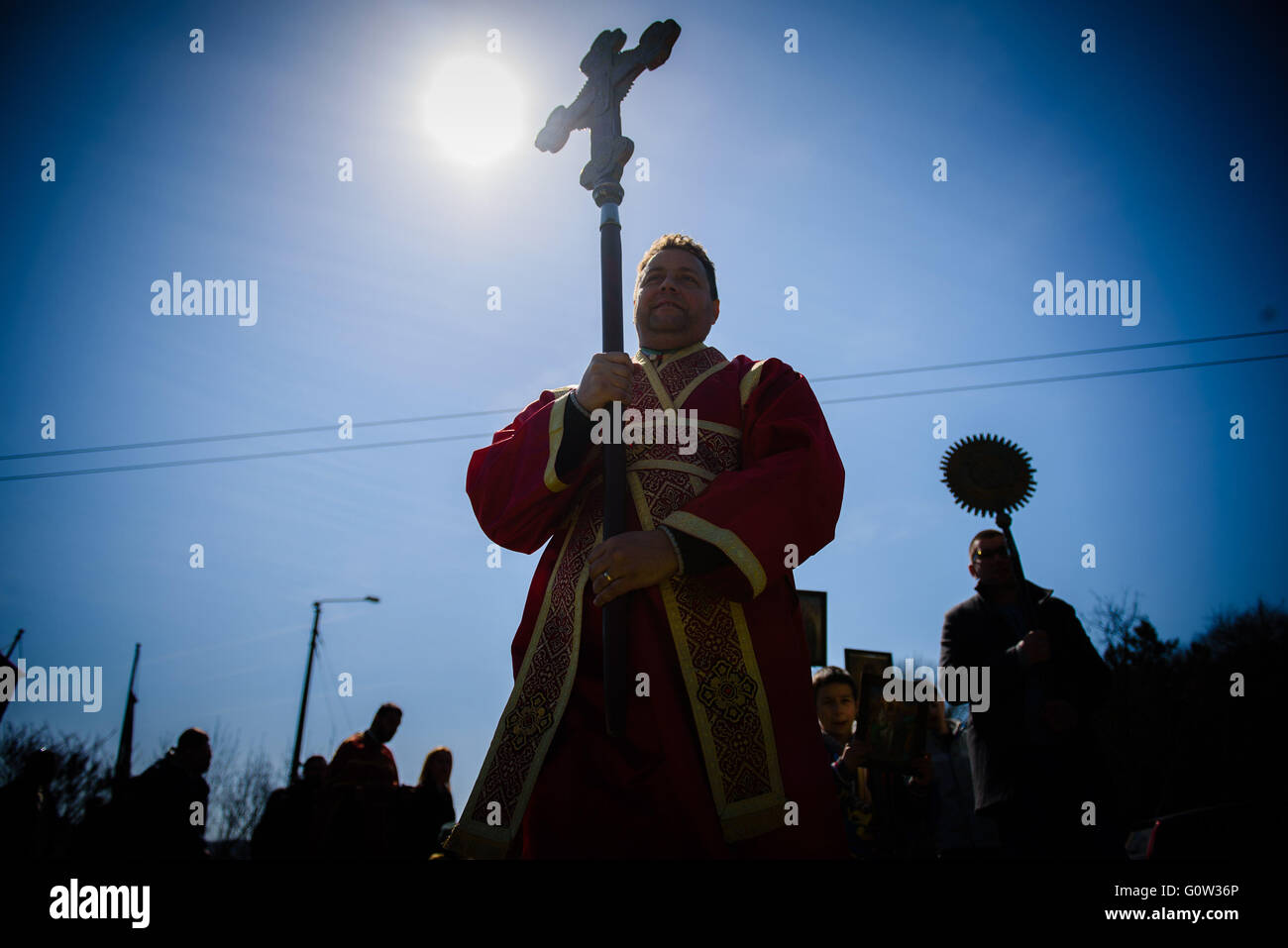 Orthodox Christians take part in a procession on the streets of Varna ...