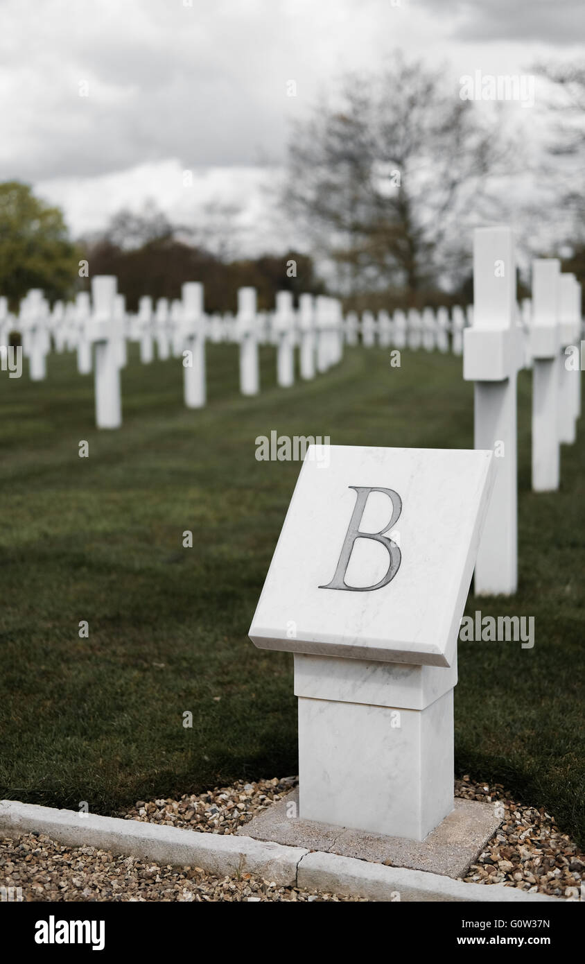 World War Two american cemetery showing the many gravestones in the ...