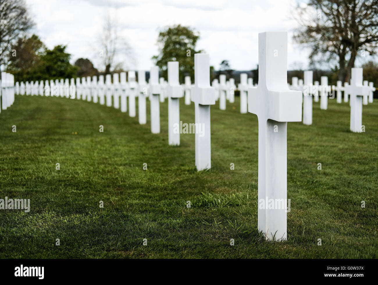 World War Two american cemetery showing the many gravestones in the ...
