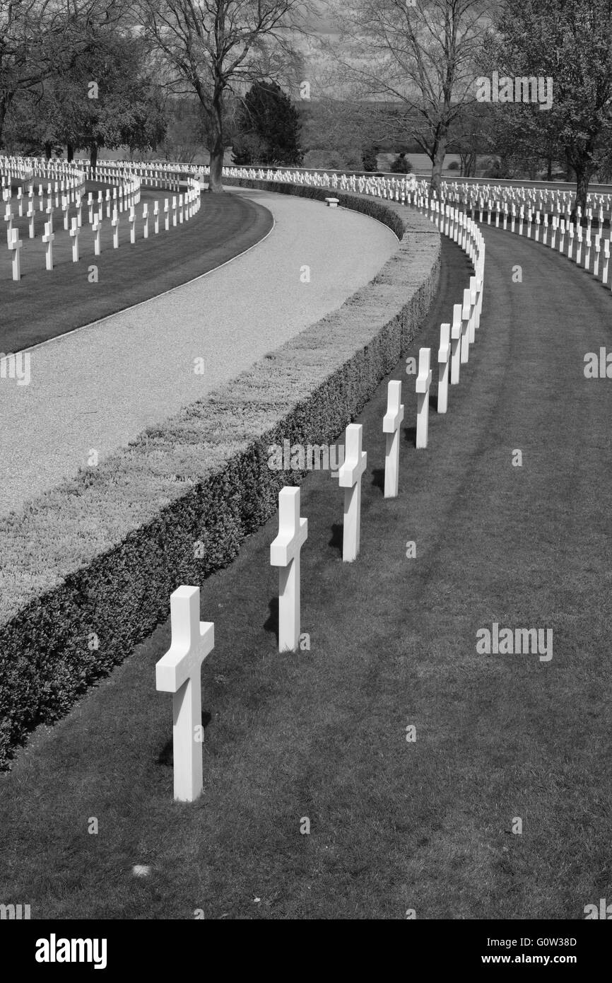 World War Two american cemetery showing the many gravestones in the ...