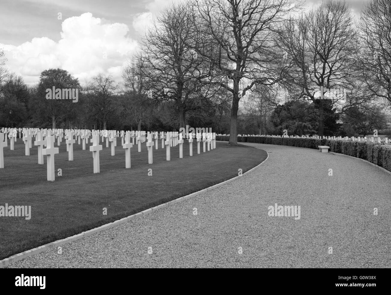 World War Two american cemetery showing the many gravestones in the ...