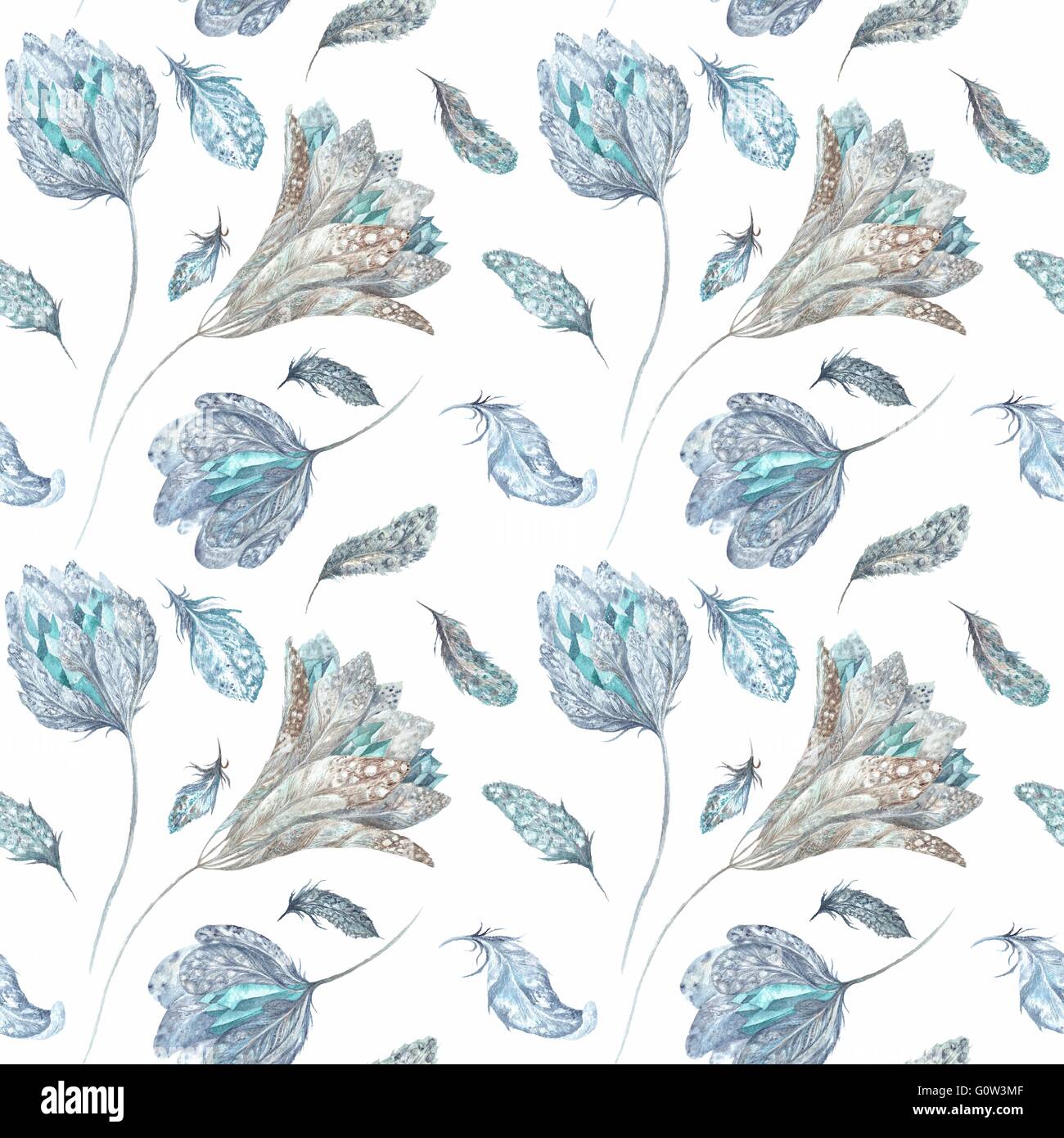 Seamless pattern feathers flowers Cut Out Stock Images & Pictures - Alamy