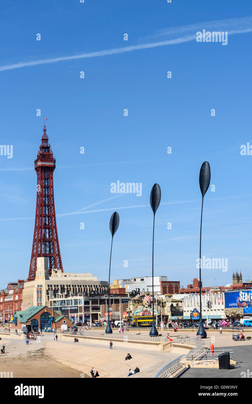 View across the promenade towards Blackpool Tower in Blackpool ...