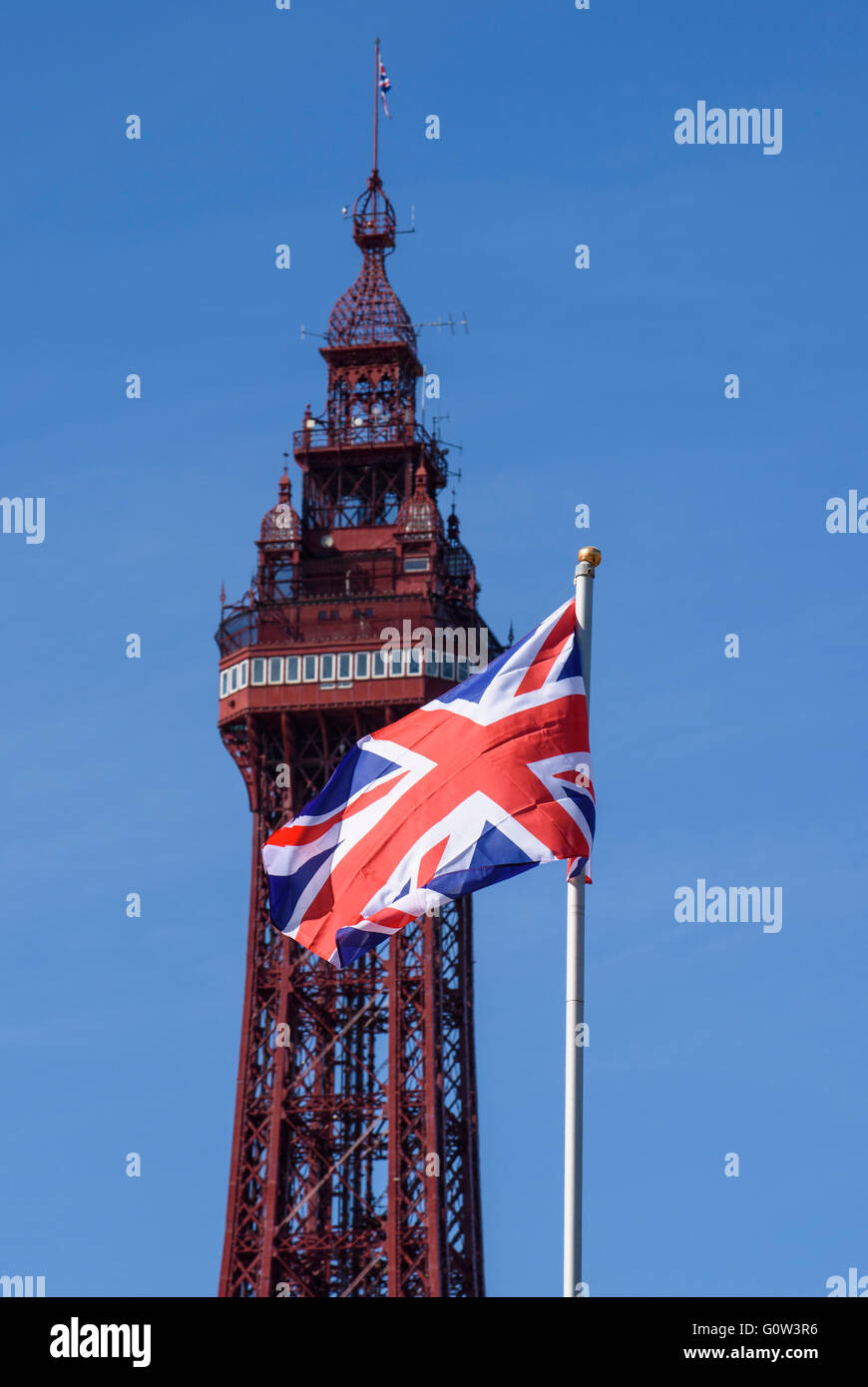 Blackpool tower with union jack hi-res stock photography and images - Alamy