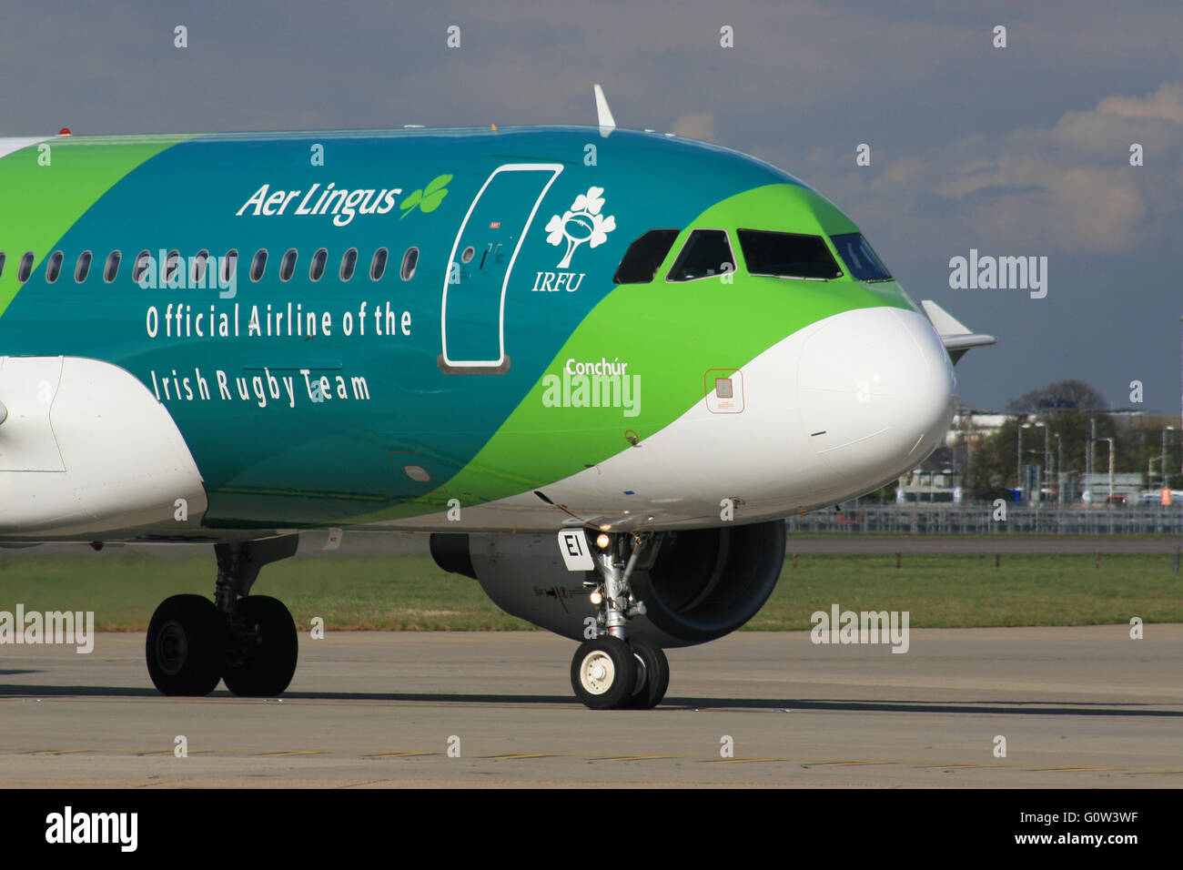 AER LINGUS A320 IRISH RUGBY TEAM Stock Photo - Alamy