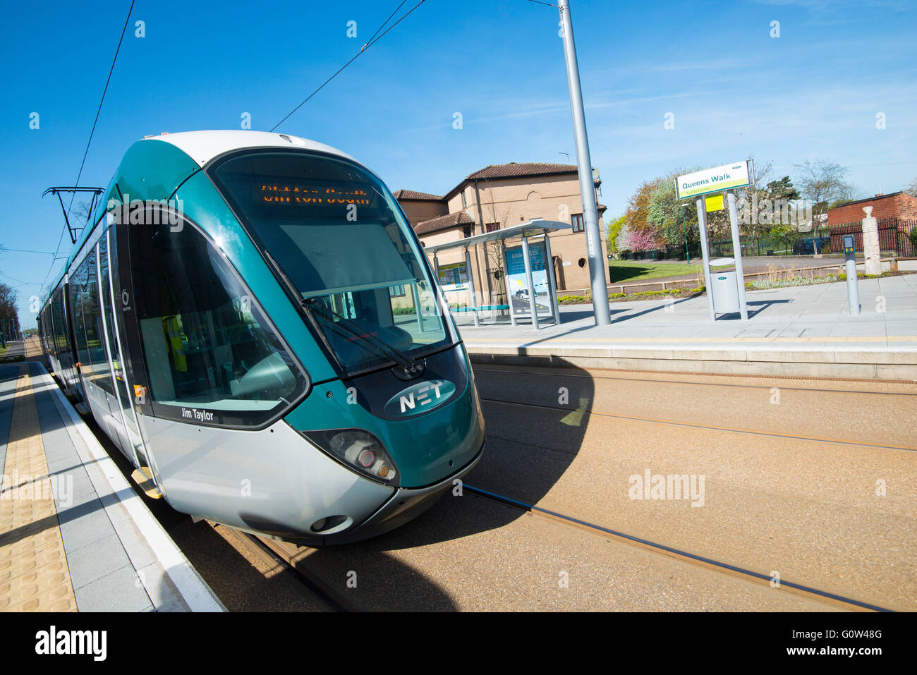 Tram at the Queens Walk stop in the Meadows, Nottingham Nottinghamshire ...