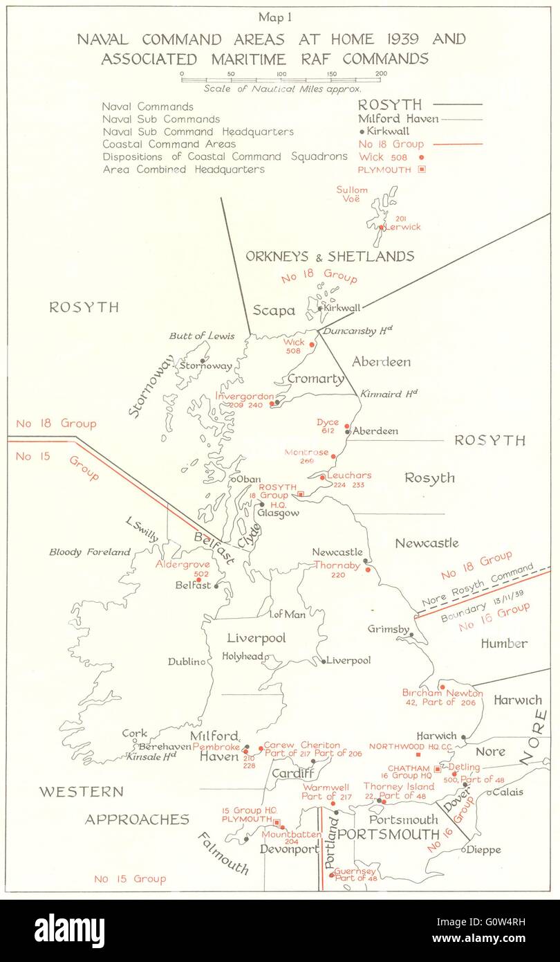 UK: Naval Command Areas at home 1939 & Maritime RAF Commands, 1954 ...