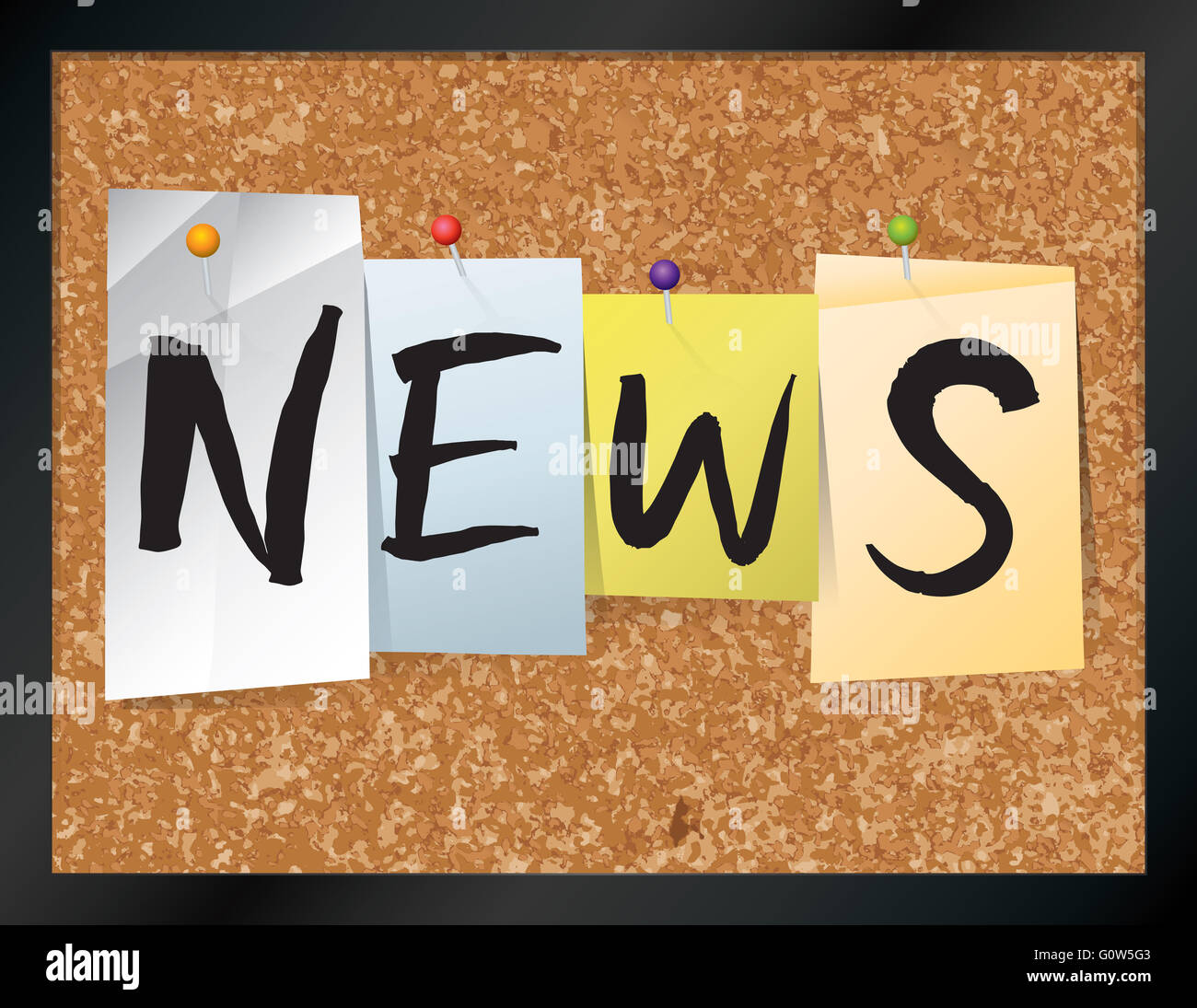 An illustration of the word "NEWS" written on pieces of colored paper ...