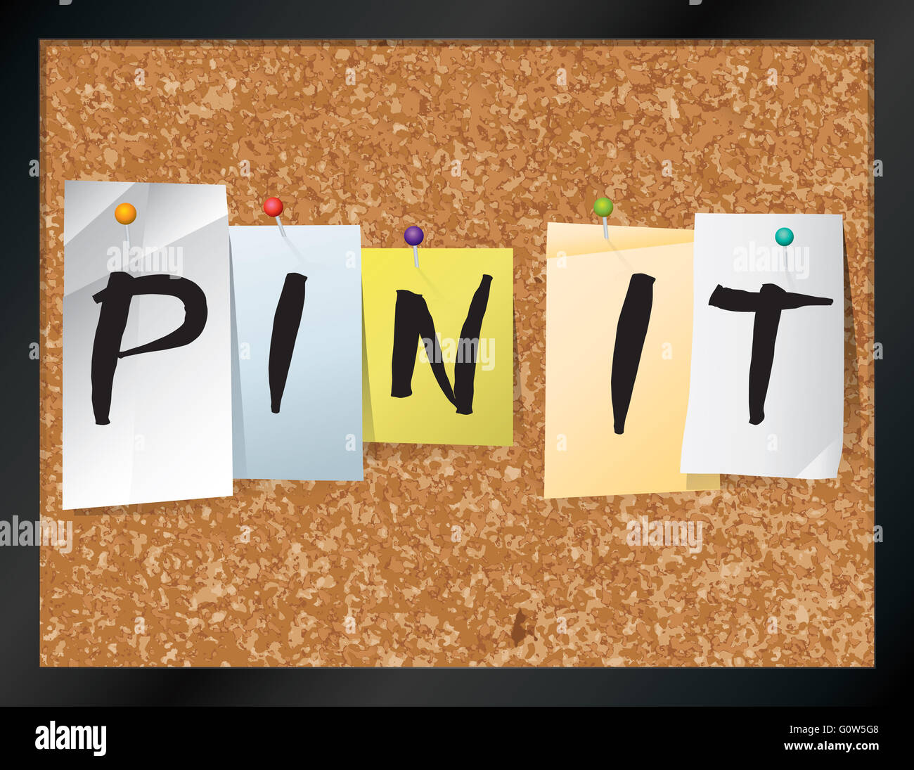 An illustration of the words "PIN IT" written on pieces of colored ...