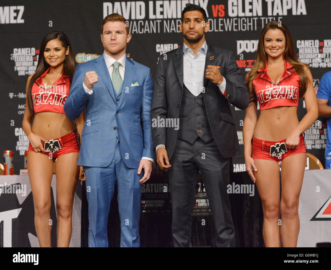 Las Vegas, Nevada, USA. 4th May, 2016. Boxers Amir Khan and Canelo ...
