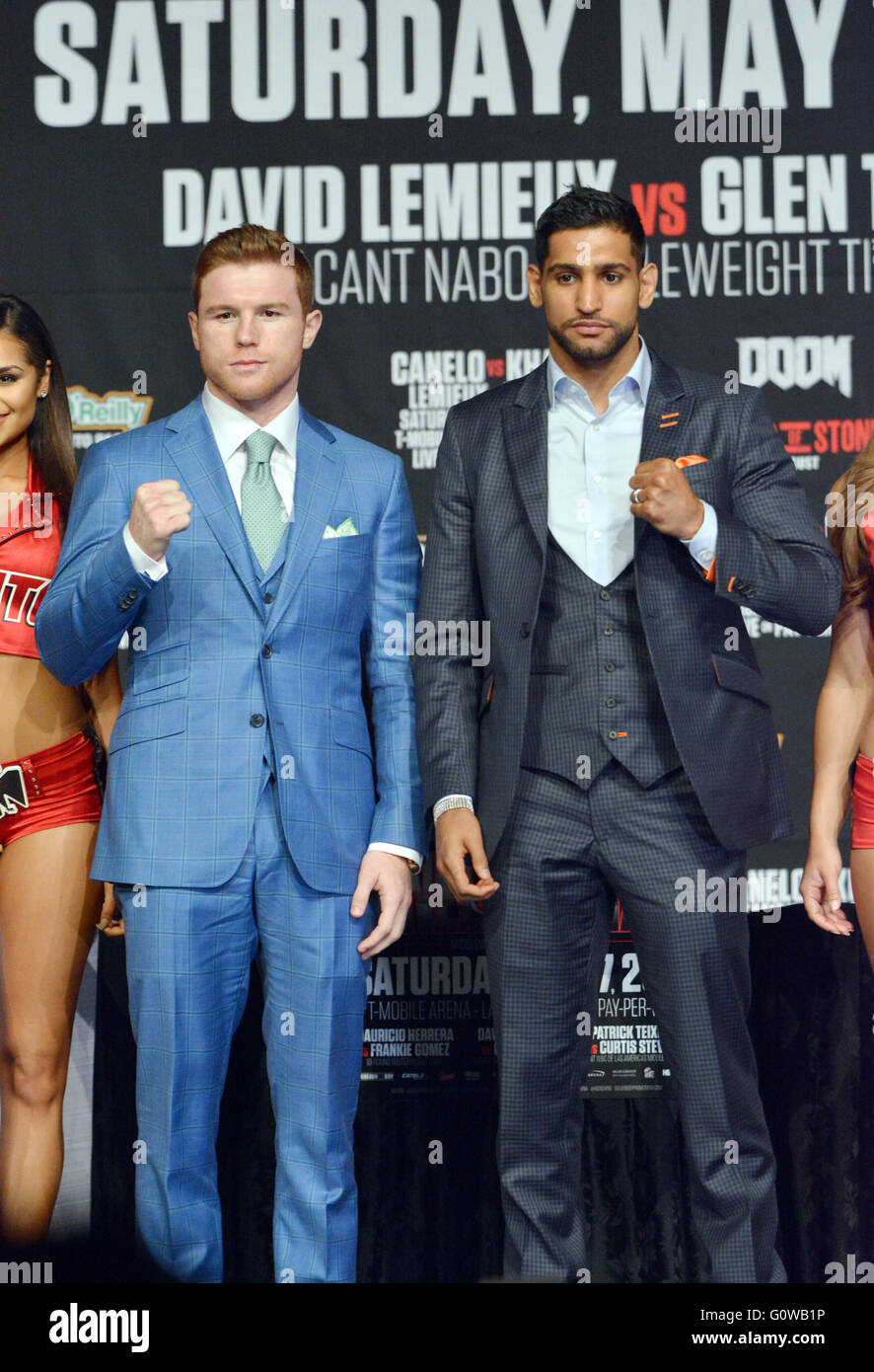 Las Vegas, Nevada, USA. 4th May, 2016. Boxers Amir Khan and Canelo ...