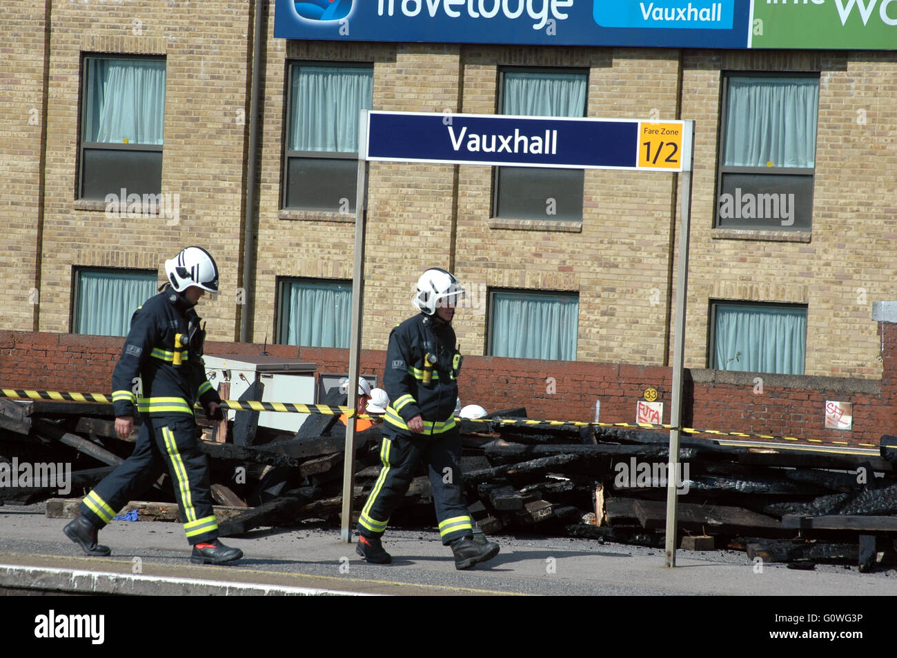 Vauxhall, London, UK, 5 may 2016,Track side fire at Vauxhall station ...