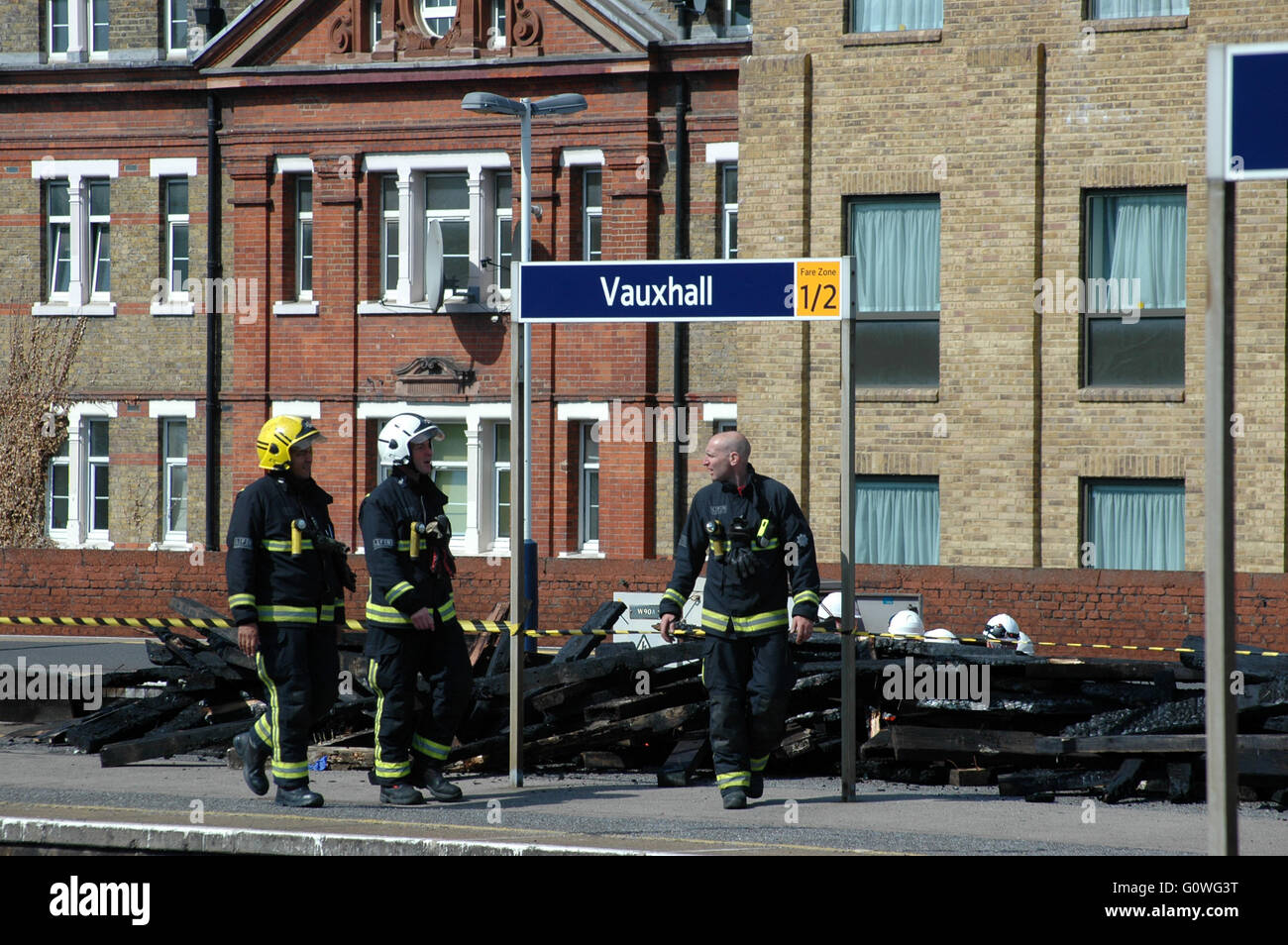 Vauxhall, London, UK, 5 may 2016,Track side fire at Vauxhall station ...