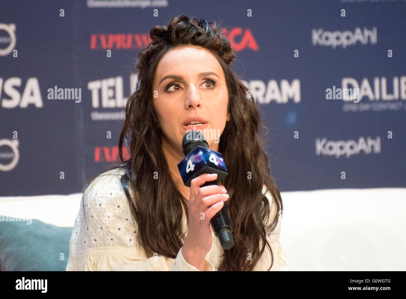 Stockholm, Sweden. 5th May. Singer Jamala presents her song "1944" for ...