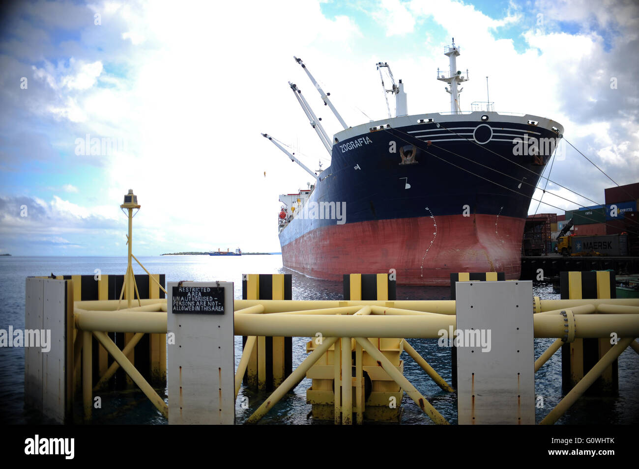 Zanzibar, Tanzania. 01st Mar, 2016. Aa container ship in the port of ...