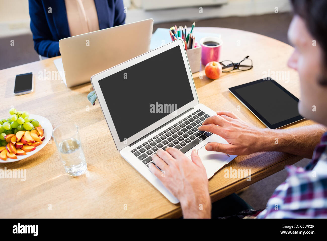 business people working at computer desk Stock Photo - Alamy
