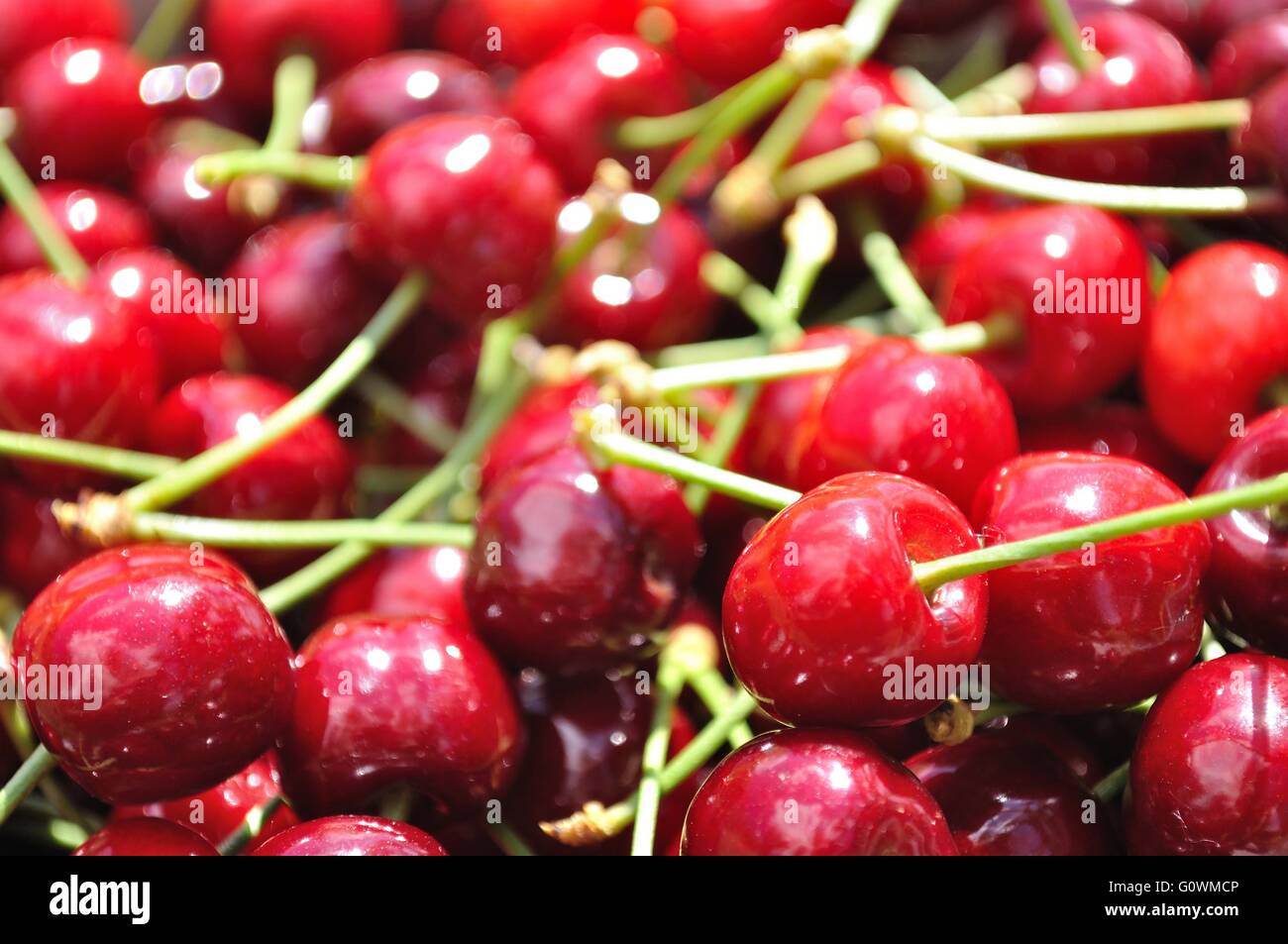 Texture from group of red ripe cherries. Fruit background Stock Photo ...